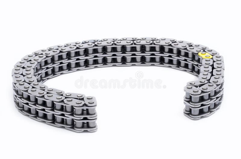Car Engine Timing Chain Close-up Isolated on White Background. Stock ...
