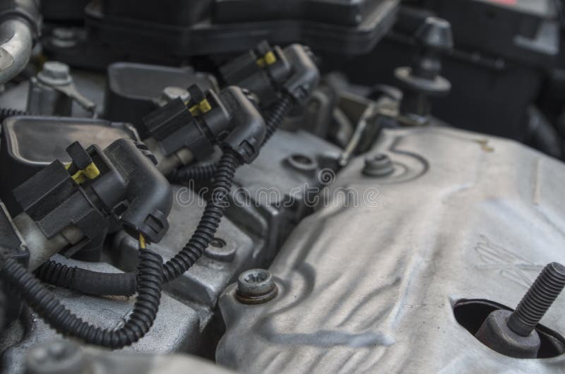 Car engine top stock photo. Image of plug, review, cables - 94635436