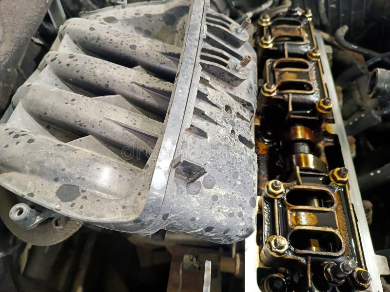 Car Engine with Valve Cover Removed Stock Photo - Image of underhood ...