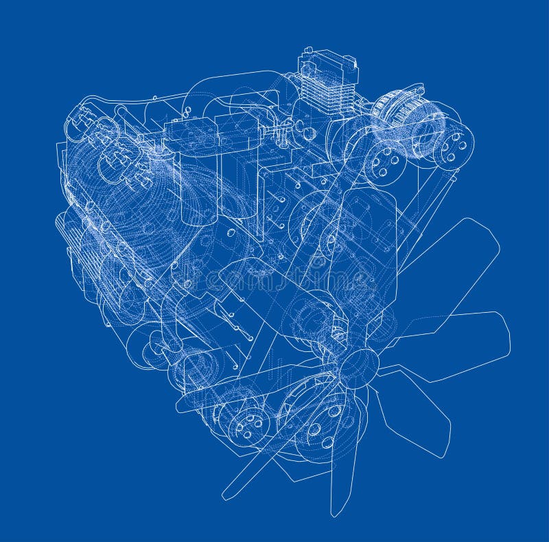 Car Engine. Vector Rendering of 3d Stock Vector - Illustration of line ...
