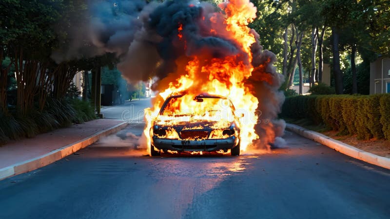 A Car on Fire on the Side of the Road Stock Video - Video of flames ...