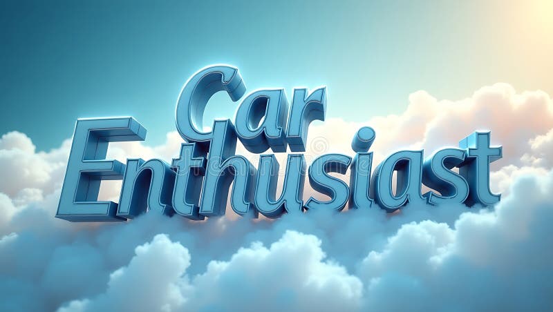 Car Enthusiast Text in 3D Style Against a Cloudy Sky Backdrop Stock ...