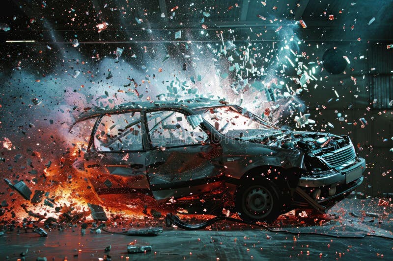 Car Exploding during Controlled Crash Test for Security Stock Image ...