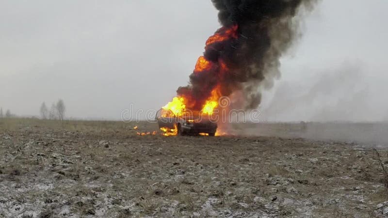 Car Explosion in the Field. Car on Fire. Slow Motion Stock Footage ...