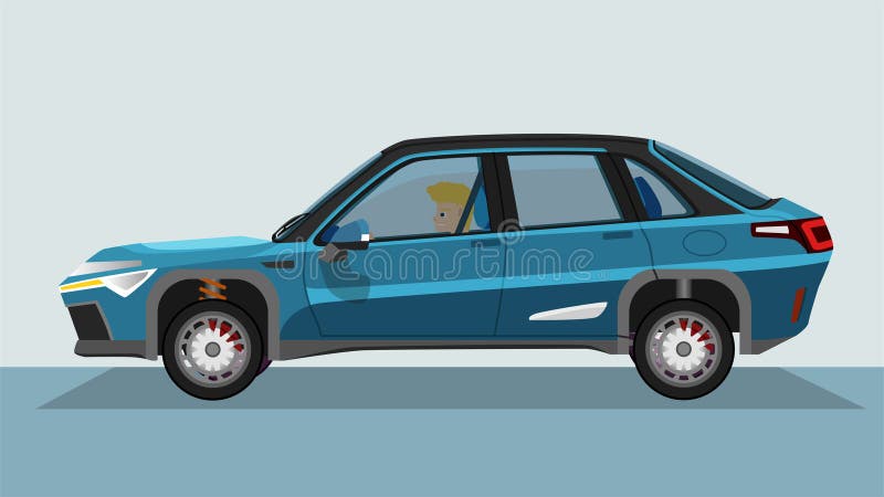 Concept Vector Illustration of Detailed Side of a Flat Soft Blue Sedan ...