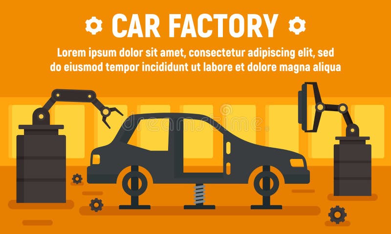 Car Factory Assembly Line Concept Banner, Flat Style Stock Vector ...