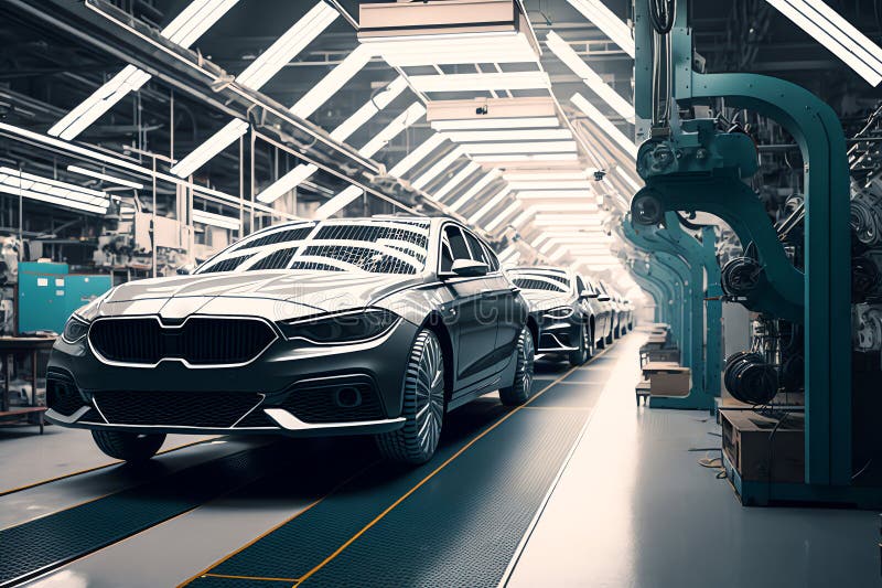 Car Factory Automated Conveyor Robot Assembly Line. Generative AI Stock ...