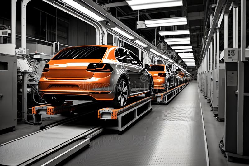 Car Factory Automated Conveyor Robot Assembly Line. Generative AI Stock ...