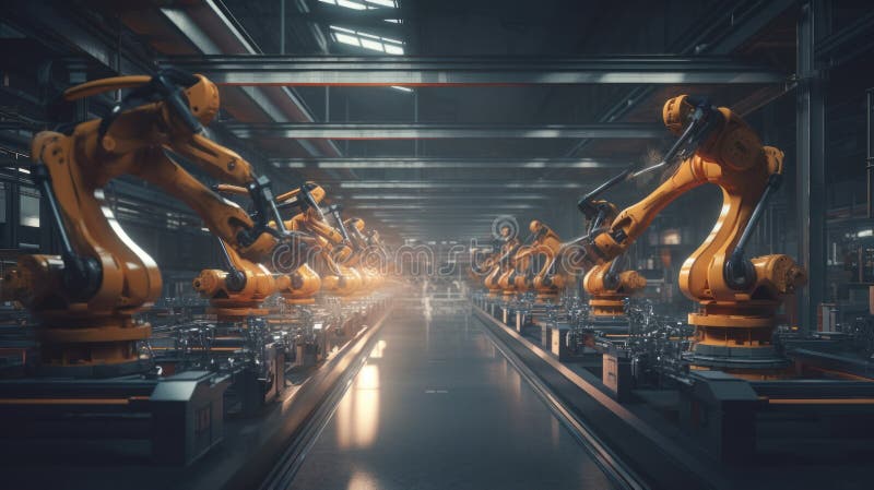 Car Factory 3D Concept Automated Robot Arm Assembly. Generative AI ...
