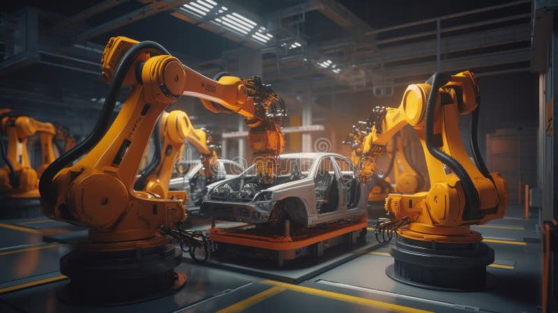 Car Factory 3D Concept Automated Robot Arm Assembly. Generative AI ...