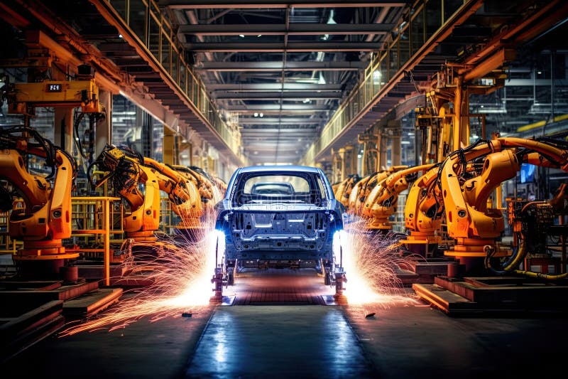 Auto Manufacturing Robot Factory of Cars Stock Illustration ...