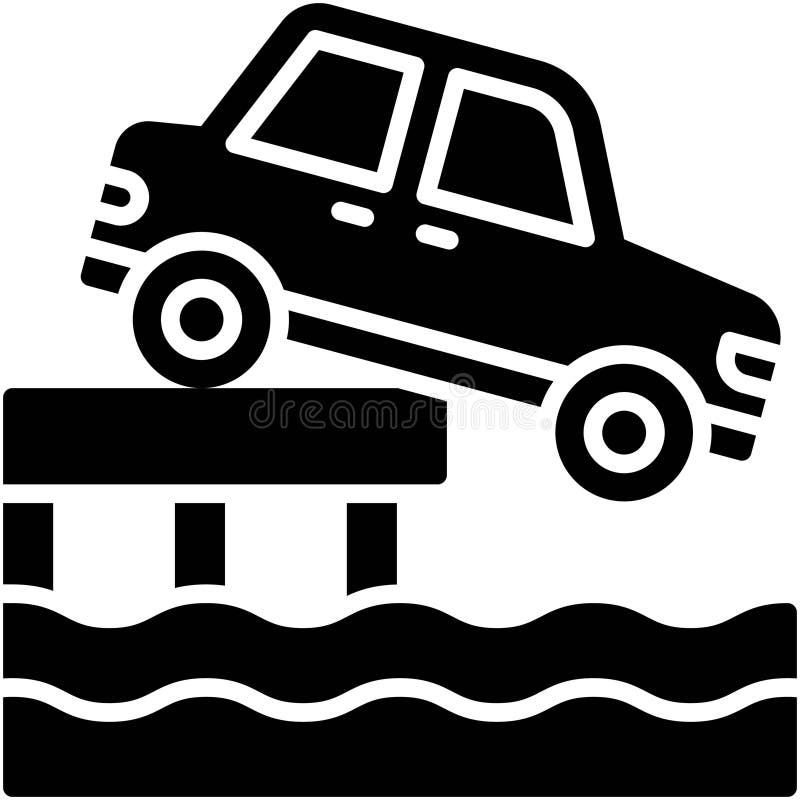 Car Falling into Water Icon, Car Accident and Safety Related Vector ...