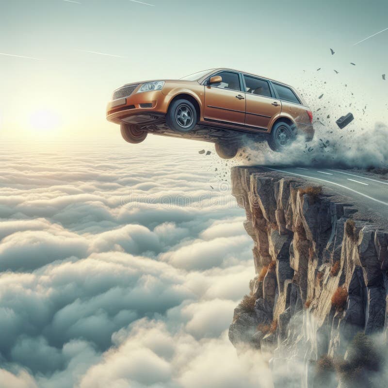 A Car Falls Off a Cliff during an Accident. Stock Illustration ...