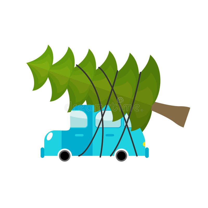 Car and Fir-tree. Machine Driven by Green Tree in New Year Stock Vector ...
