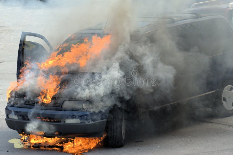 Car on fire! stock image. Image of petrol, danger, burning - 13928855