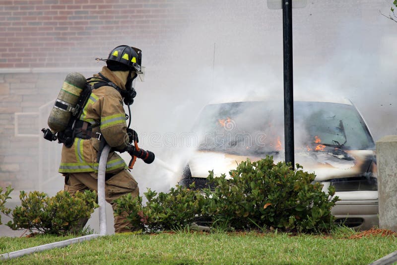 Car fire stock photo. Image of uniform, firefighter, spray - 20437660
