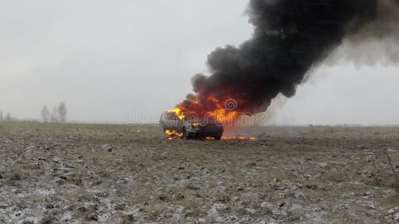 Car Explosion in the Field. Car on Fire. Slow Motion Stock Footage ...