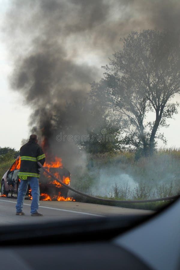 Car on fire 2298 c editorial stock image. Image of midwest - 161815359