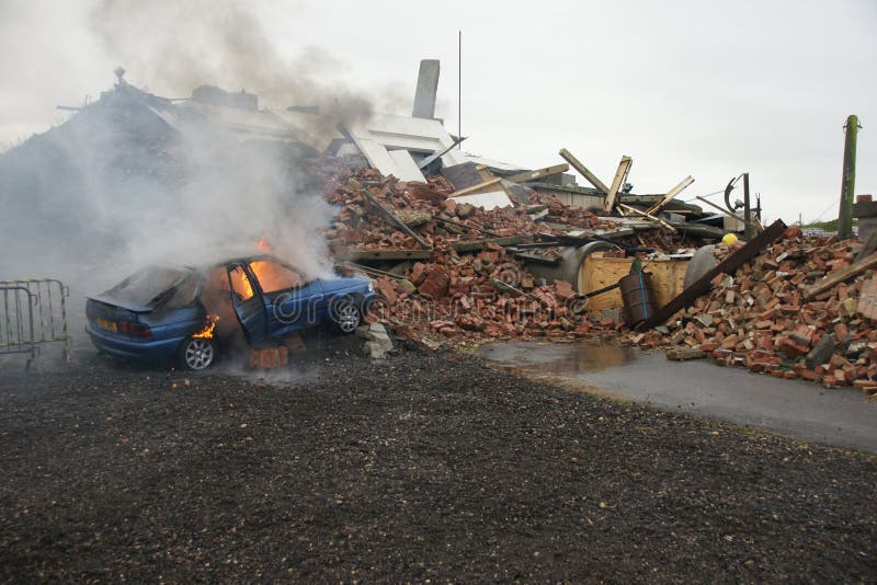 Car fire and explosion editorial stock photo. Image of impact - 100411468