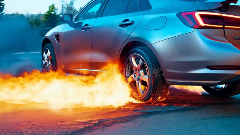 A Car on Fire on the Side of the Road Stock Footage - Video of silver ...