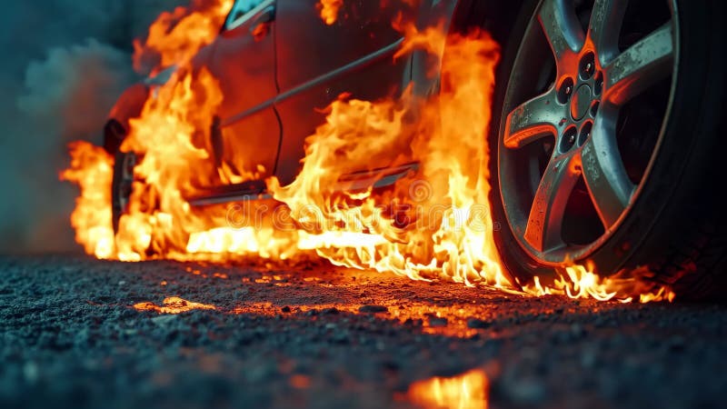 A Car on Fire on the Side of the Road Stock Footage - Video of exterior ...