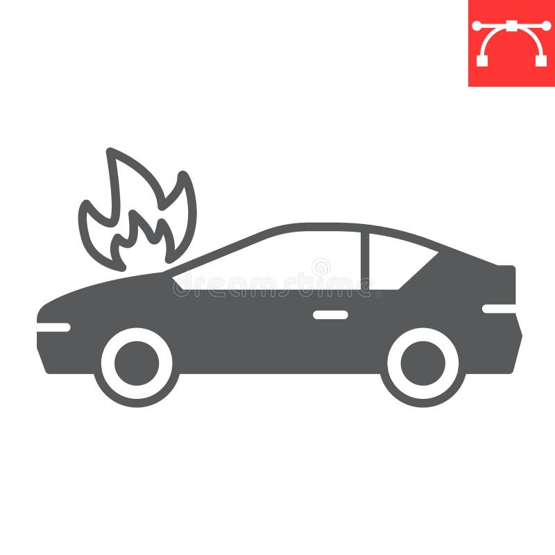 Car on fire glyph icon stock vector. Illustration of smoke - 241313903