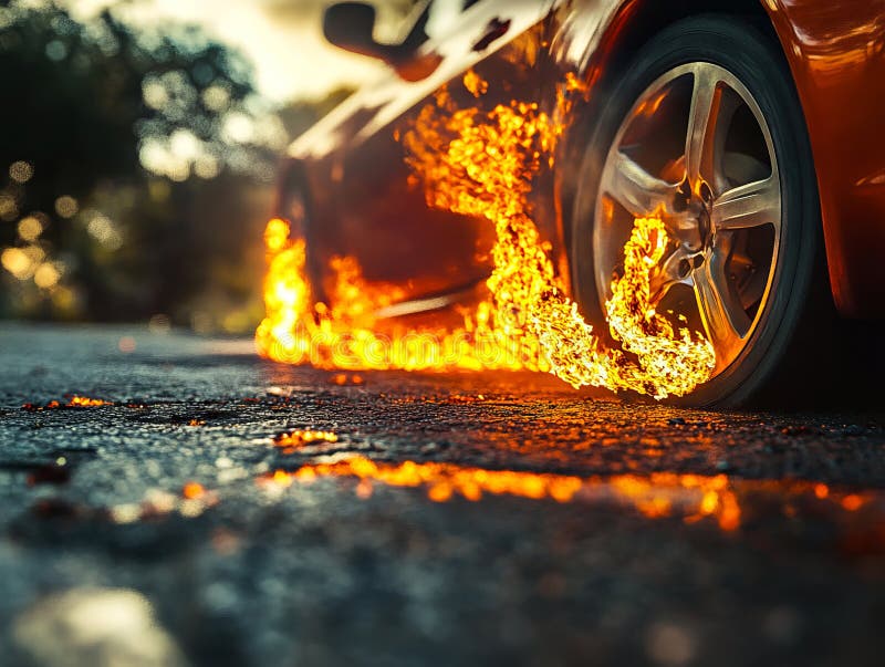 A Car on Fire on the Side of the Road Stock Photo - Image of flames ...