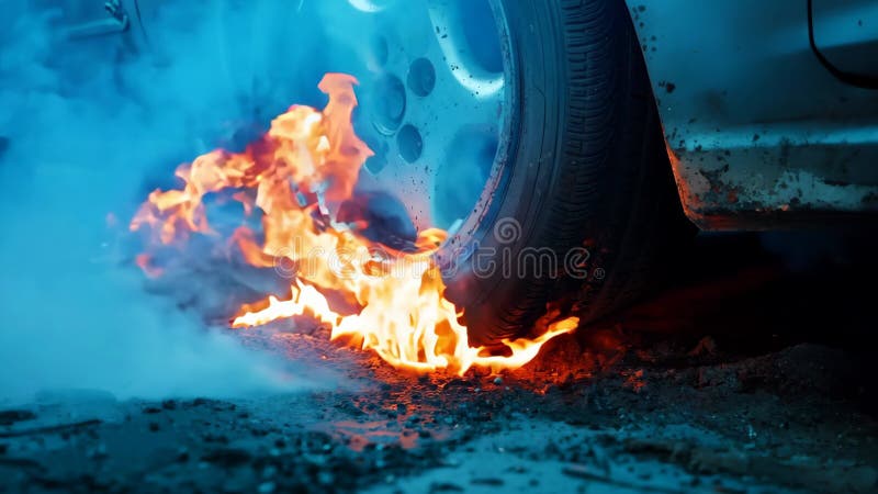 A Car on Fire on the Side of the Road Stock Footage - Video of floor ...