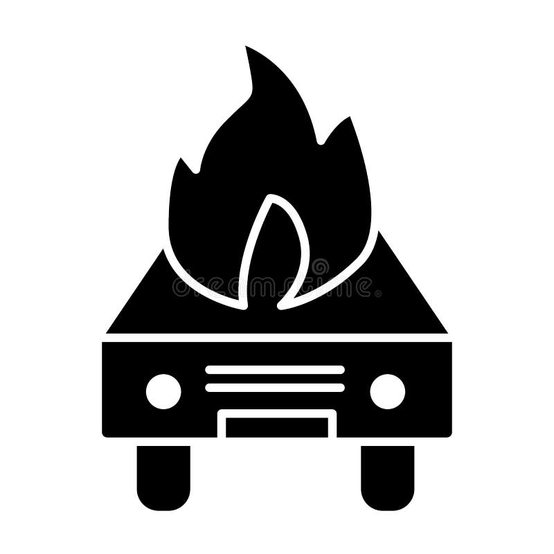 Car on Fire Solid Icon. Fire in Auto Vector Illustration Isolated on ...