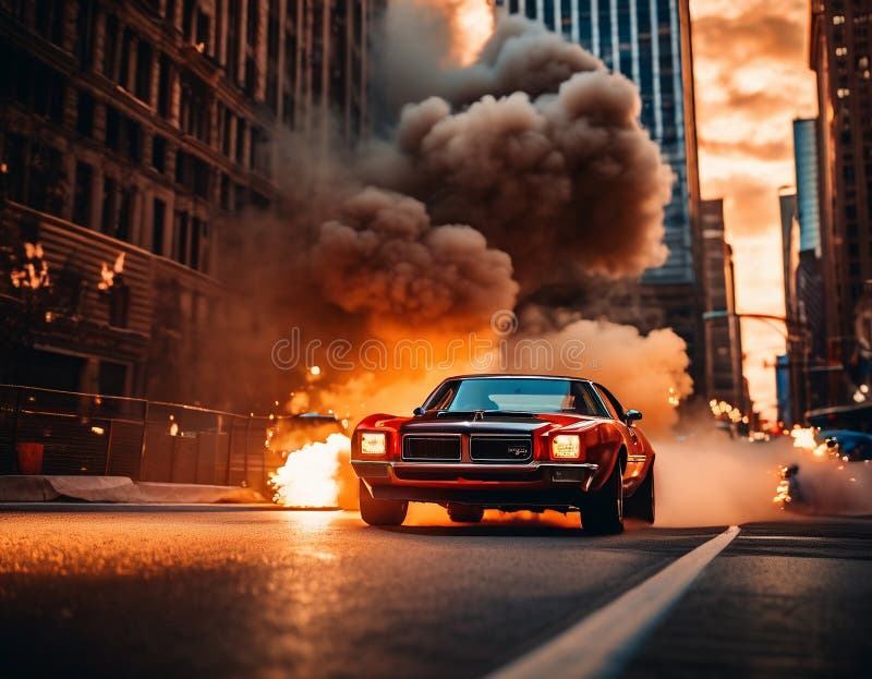 A Car that is on Fire in the Street Stock Illustration - Illustration ...