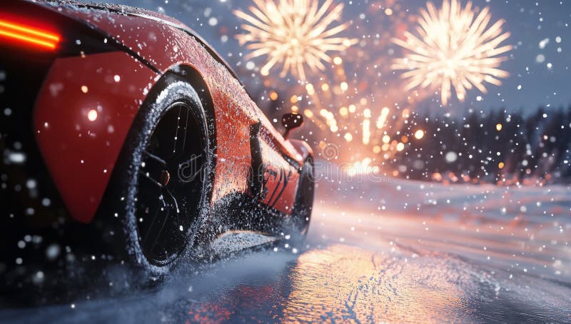 A Car with Fireworks in the Background. Generative AI. Stock ...
