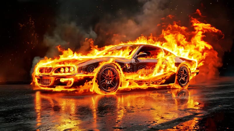 A Car in Flames on a Dark Background Stock Footage - Video of ...