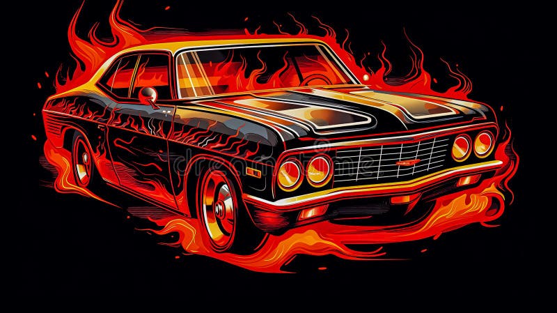A car with flames on it. stock photo. Image of auto - 313662778