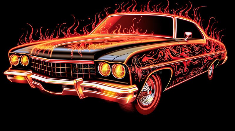 A car with flames on it stock image. Image of garage - 324195309