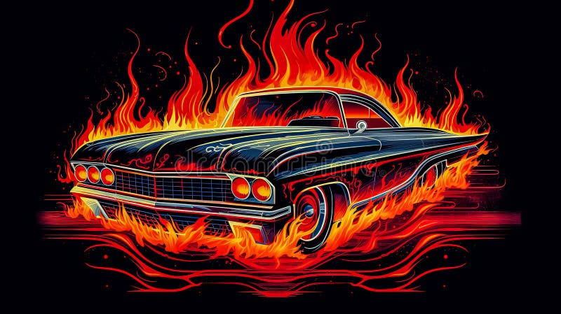 A car with flames on it. stock photo. Image of garage - 324195518