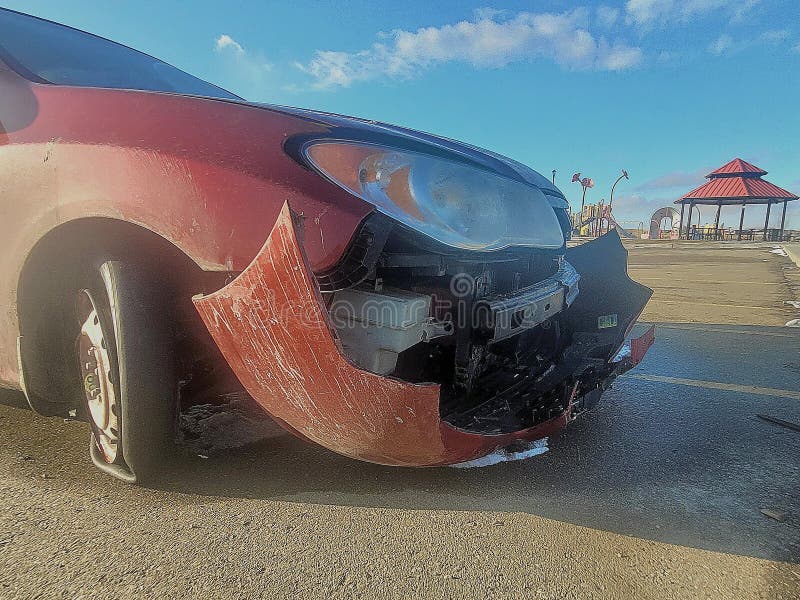 Car with Flat Tire and Busted Front Bumper Stock Image - Image of ...