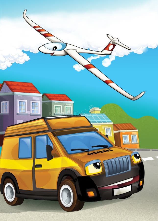 The Car and the Flying Machine Stock Illustration - Illustration of ...