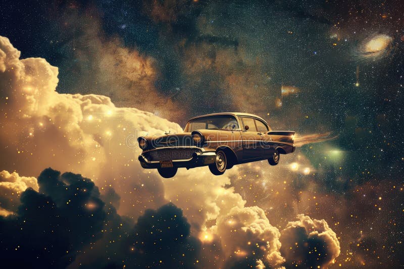 Car Flying in the Universe stock illustration. Illustration of journey ...