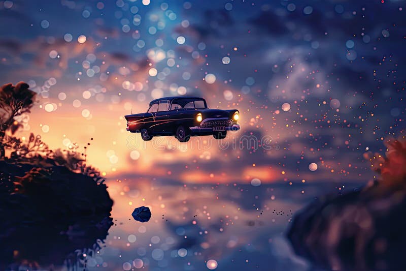Car Flying in the Universe stock illustration. Illustration of fuel ...