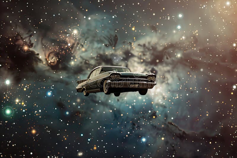 Car Flying in the Universe stock illustration. Illustration of ancient ...