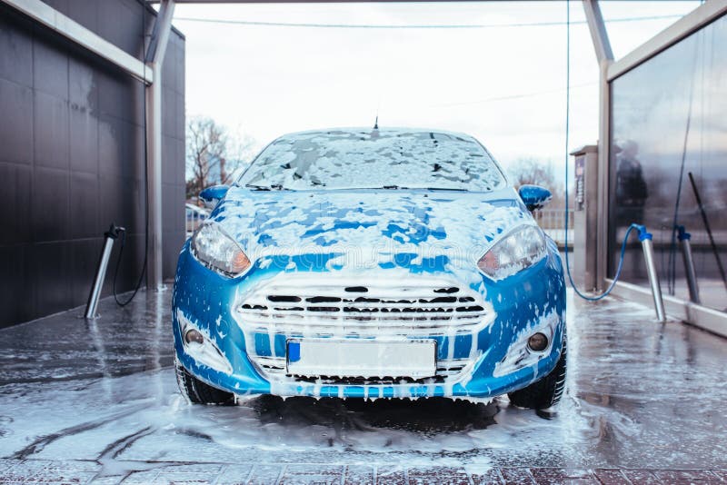 Car in foam stock image. Image of pressure, shine, flow - 213147267