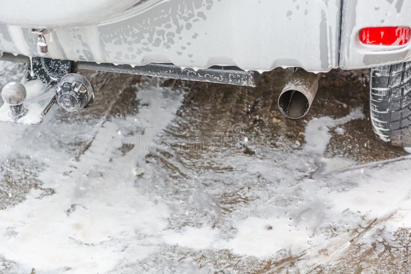 The Car is in the Foam. Foam Car Wash. Foam Sticks with the Car Stock ...