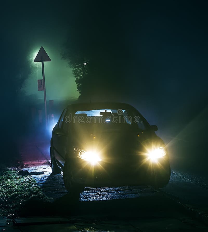 Car in foggy night outdoor stock photo. Image of background - 193479908