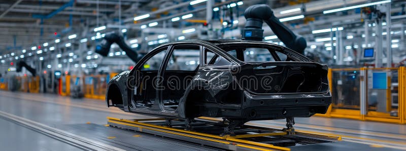 Car Frame and Doors on Assembly Line Showcasing Advanced Manufacturing ...