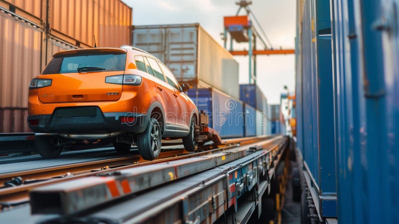 Car on Freight Train stock illustration. Illustration of transport ...