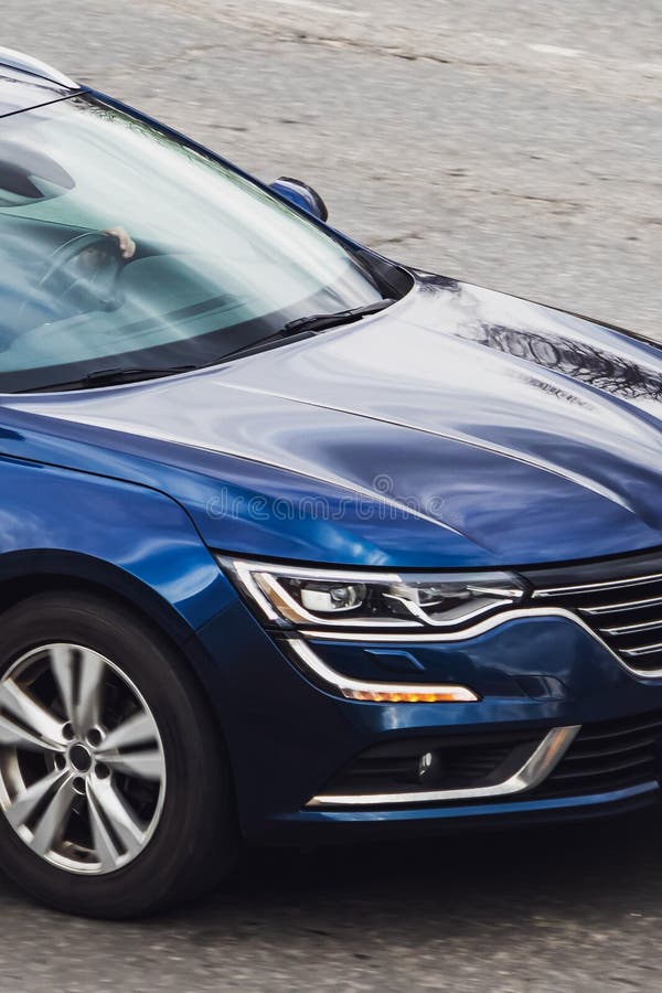 Car from the Front Close-up. Front of a Blue Car with Hood and ...