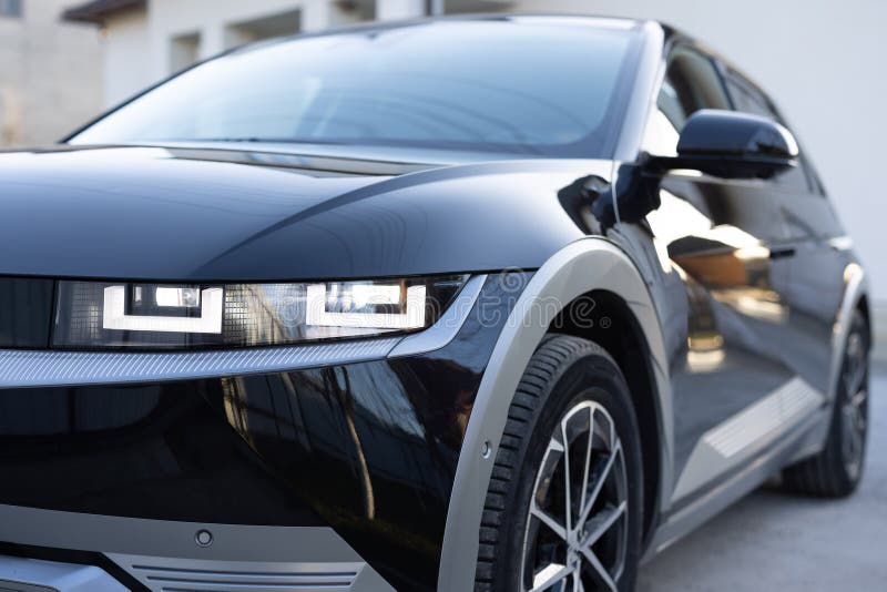 Car Front Full Led Light. Switched on Led Lights of Luxury Car. Car ...