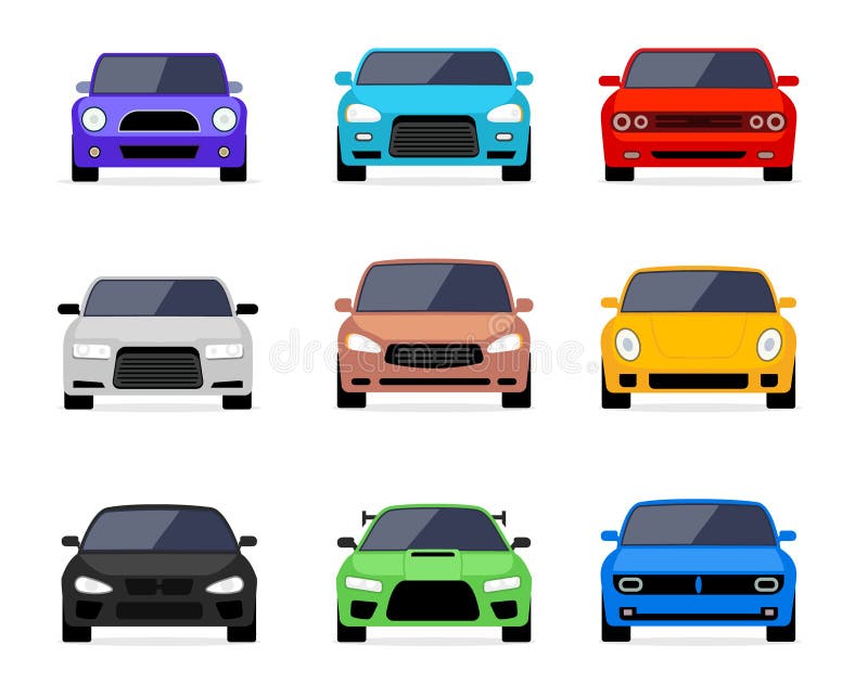 Car Front View Vector Flat Icon. Car Parking Cartoon Front Design Shape ...