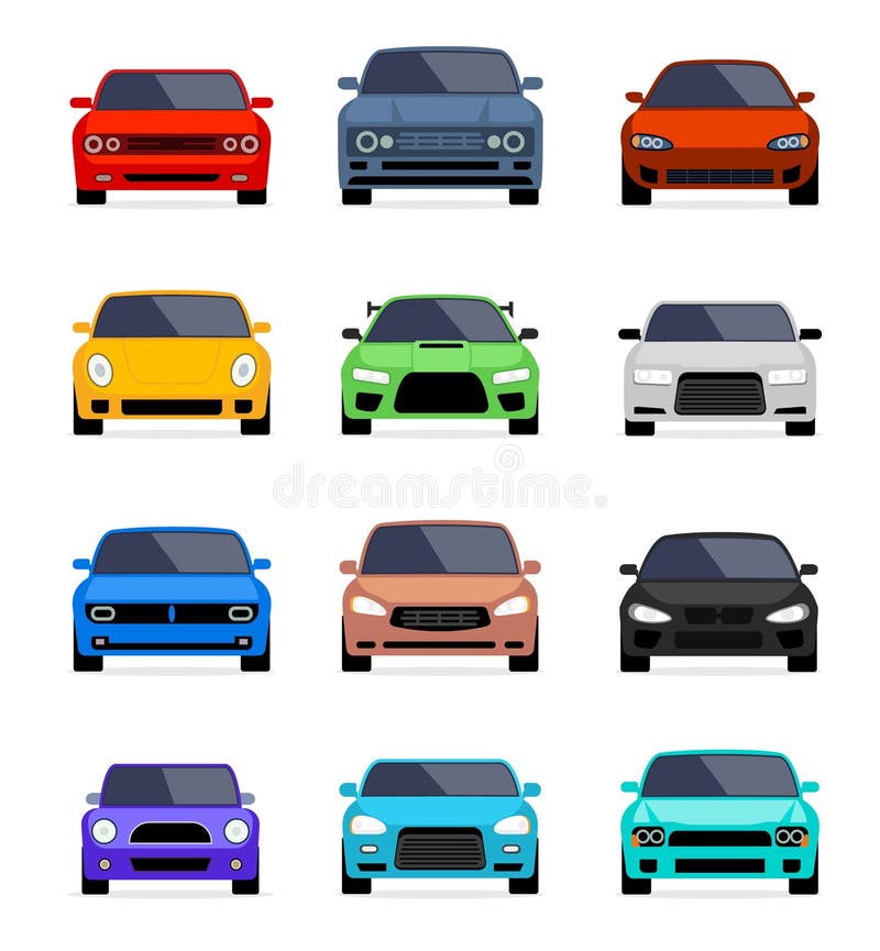 Car Front View Vector Flat Icon. Car Parking Cartoon Front Design Shape ...