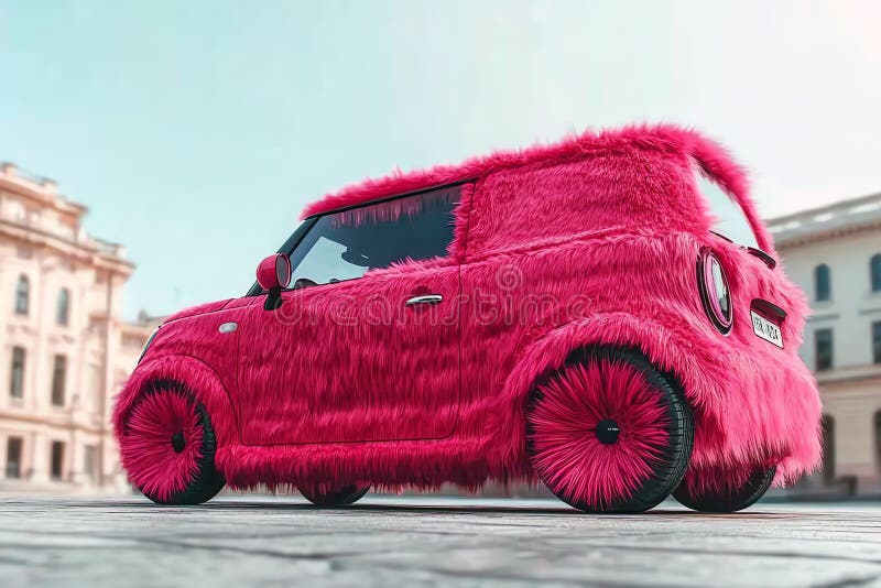 Car Fully Covered with Fluffy Fur, AI Generated Stock Illustration ...
